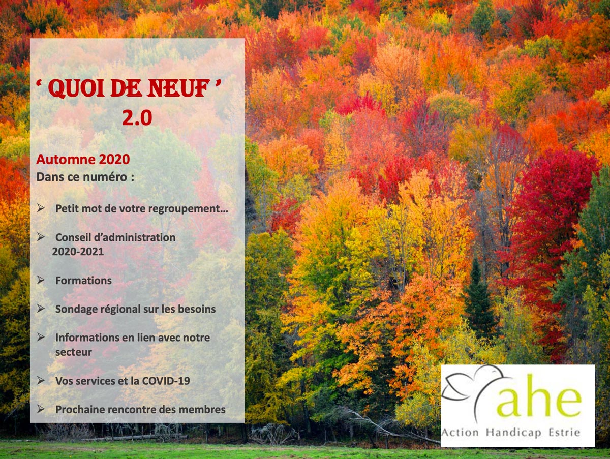 Quoi de neuf, automne 2020 - Action Handicap Estrie
